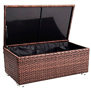DIMAR GARDEN Outdoor Storage Coffee Table with Waterproof Cover,Patio Wicker Storage Table,42 Gallon Mixed Brown