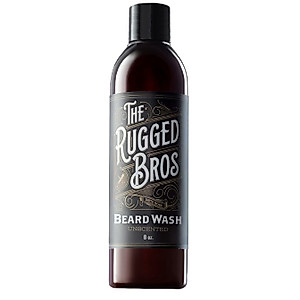 The Rugged Bros Beard Wash Unscented for Face and Beards - Natural Shampoo Made with Organic Aloe Vera Leaf Juice - Cleanses Facial Oil and Dirt While Softening and Moisturizing