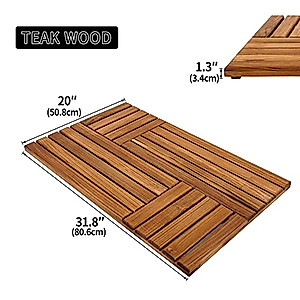 Utoplike Teak Wood Bath Mat, 31.8 x 20 inch Large Wooden Shower Mat for Bathroom and Bathtub Caddy Tray Bath Tray for Tub Set