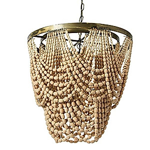Creative Co-Op Rustic Farmhouse Boho Light Fixture with Wooden Beads - 2-Tier Draped Bead Chandelier
