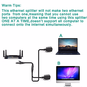 PDEEY RJ45 Ethernet Splitter Cable Connector 1 Male to 2 Female LAN Port Support Cat7 Cat6 Internet Cable with High Speed Network