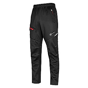 ROCKBROS Cycling Pants for Men Windproof Thermal Fleece Winter Athletic Bike Pants Cold Weather for Running Hiking Black