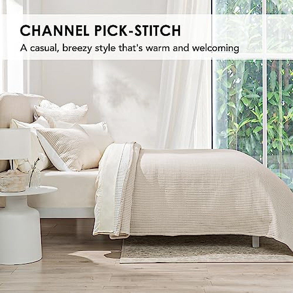 EVERGRACE Quilt King Size, Ultra Soft Cotton Blend Quilt Sets, Pre-Washed Channel Pick Stitch Bedding Sets, Reversible Oversized Bedspread, Lightweight Matelasse Coverlet with 2 Shams, Beige