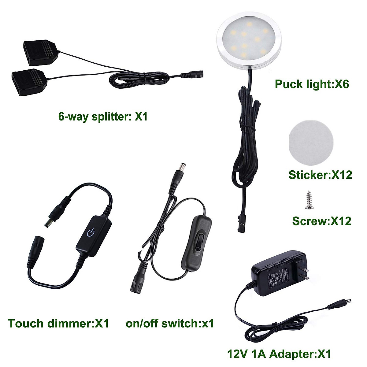 AIBOO Under Cabinet LED Puck Lights Kit with Touching Switch Dimmable for Kitchen Cupboard Closet Lighting (6 Lights,Warm White)