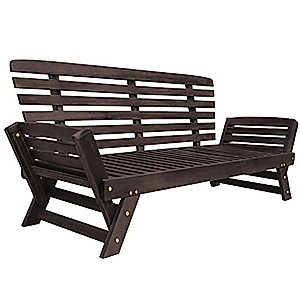 Goohome Outdoor Futon, Outdoor Daybed Cushion Patio Sofa, Adjustable Convertible Wooden Patio Loveseat Sofá Chaise Lounge Sectional Furniture Set, for Balcony, Backyard, Poolside