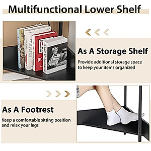 Tangkula Corner Desk with Power Outlet & USB Ports, Triangle Computer Desk with Charging Station, Storage Shelf, Space Saving Writing Desk, Vanity Table, Corner Desk for Small Space (Black)