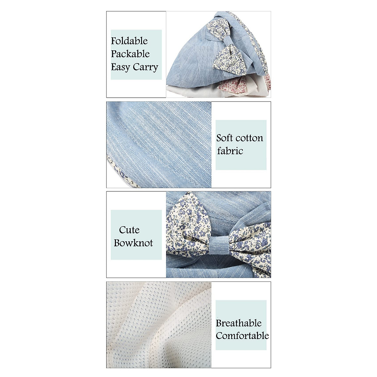 CACUSS Women's Foldable Floral Bucket Hat Rolled Brim with Bowknot Blue