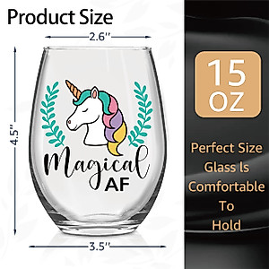 Pishovi Magical AF Wine Glass with Gift Box, Funny Stemless Glass, Gift for Unicorn Lovers, Fairy Funny Bridal Shower Gift, Mother's Day Christmas Birthday Mystery Gift for Mom Sister BFF