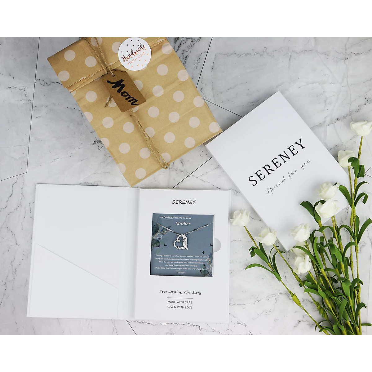 Memorial Gifts for Loss of Mom, 925 Sterling Silver Angel Wing Infinity Love Heart Pendant Necklace as Sympathy Bereavement Condolence Remembrance Funeral Grief Gifts for Loss Mother