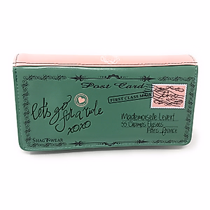 Shag Wear Vintage Postcard Floral Bicycle Large Wallet for Women and Teen Girls Vegan Faux Leather Teal 7"