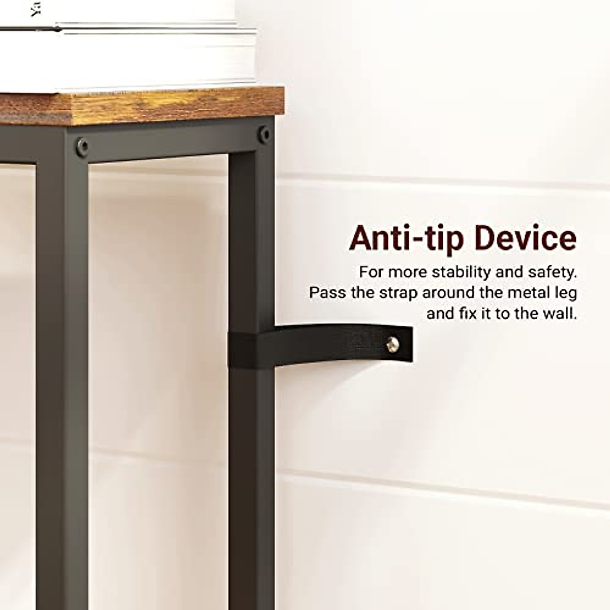 SUPERJARE Console Table with Outlet, 63 Inch Sofa Table with Charging Station, Narrow Entryway Table, Skinny Hallway Table, Behind Couch Table, for Living Room, Plants - Rustic Brown