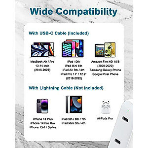 67W Dual USB-C Charger for MacBook Air, Mac Pro 13" (2023-2018), iPad Pro/Air/Mini, Type C Power Supply, LED, Foldable Plug, 6.6ft USB-C Charging Cable