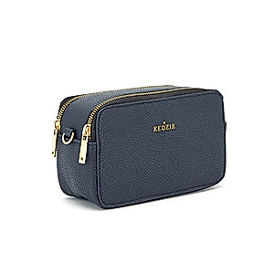 KEDZIE Modernist Vegan Leather Crossbody Shoulder Compact Camera Shape Bag For Women With Adjustable Strap - Navy