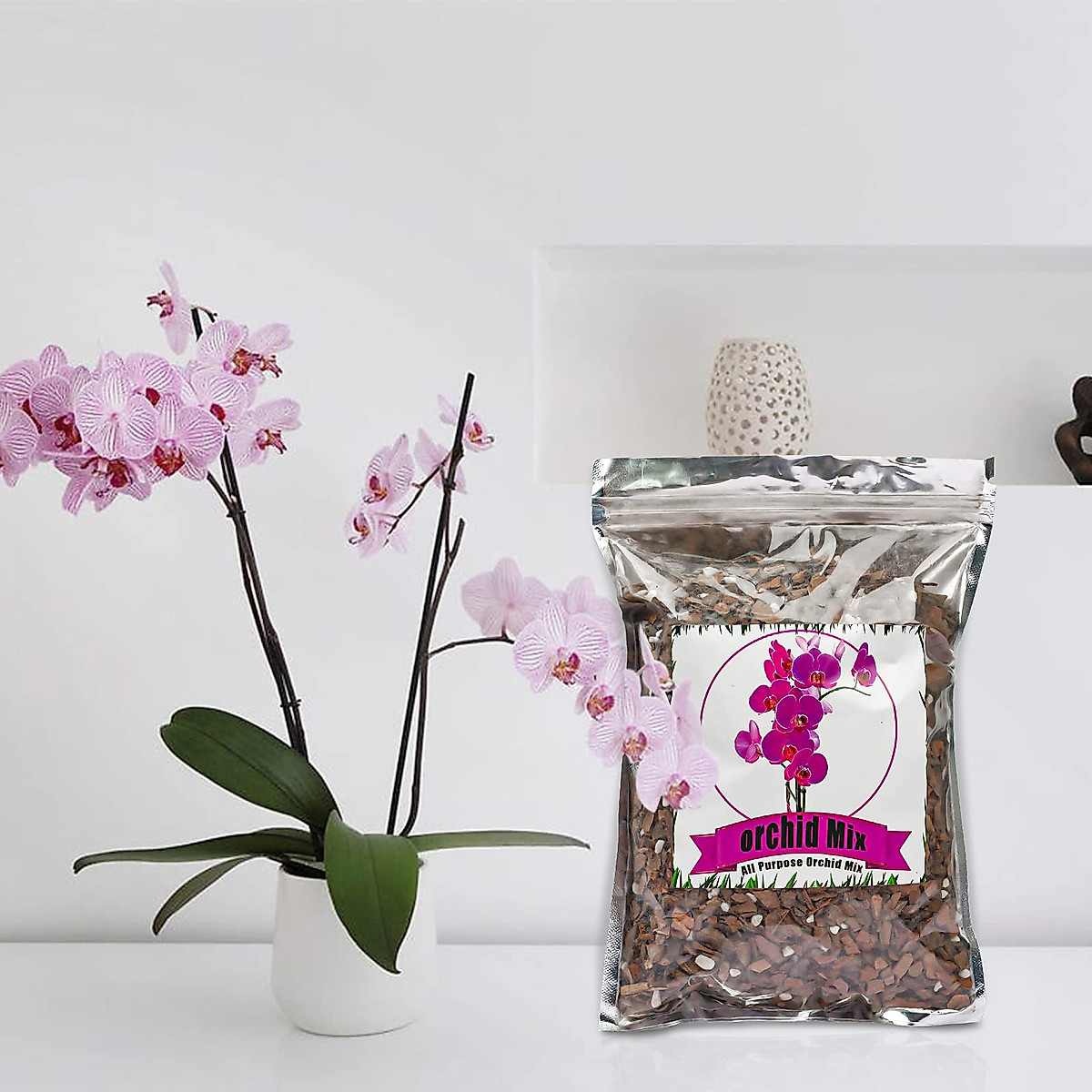 Doter Orchid Potting Mix Orchid Bark, Mix Pine Bark and Perlite, Good Drainage and Water Retention (1 Quart)