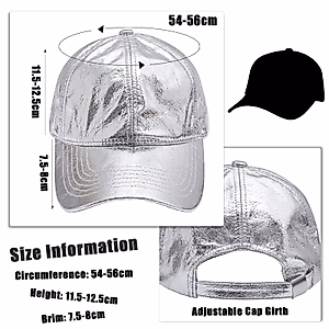 Sportmusies Classic Adjustable Baseball Cap, Crinkled Shiny Baseball Caps, Men Women Sport Visitor Hat, Sun Protection Hats, Silver