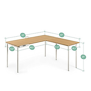 ZINUS Dominic 59 Inch White Metal Corner Desk with Storage Drawer / L-Shaped Computer Desk / Office Desk / Easy, Bolt Free Assembly, Natural