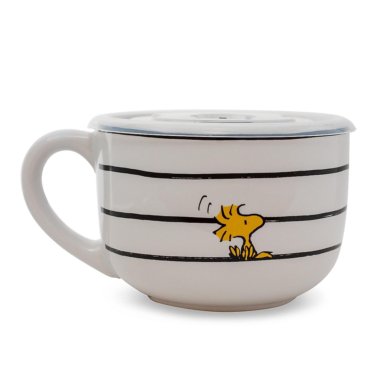 Silver Buffalo Peanuts Snoopy and Woodstock Ceramic Soup Mug with Vented Plastic Lid, 24 Ounces, 1 Count (Pack of 1)