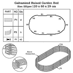 FYIN-HONG Galvanized Raised Garden Bed Metal Planter Raised Garden Boxes Outdoor, Oval Large Metal Raised Garden Beds for Vegetables, Flowers, Herbs 4x2x1ft