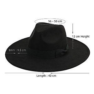 Pro Celia Big Wide Brim Fedora Hat for Women Large Felt Panama Rancher Hat (Black)