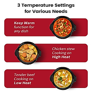 KOOC Small Slow Cooker, 2-Quart, Free Liners Included for Easy Clean-up, Upgraded Ceramic Pot, Adjustable Temp, Nutrient Loss Reduction, Stainless Steel, Red, Round
