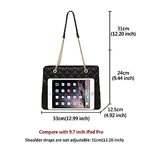 FOXLOVER Tote Handbags for Women, PU Leather Ladies Quilted Tote Bag Purses and Handbags with Chain Strap Women's Large Handbag (Black)