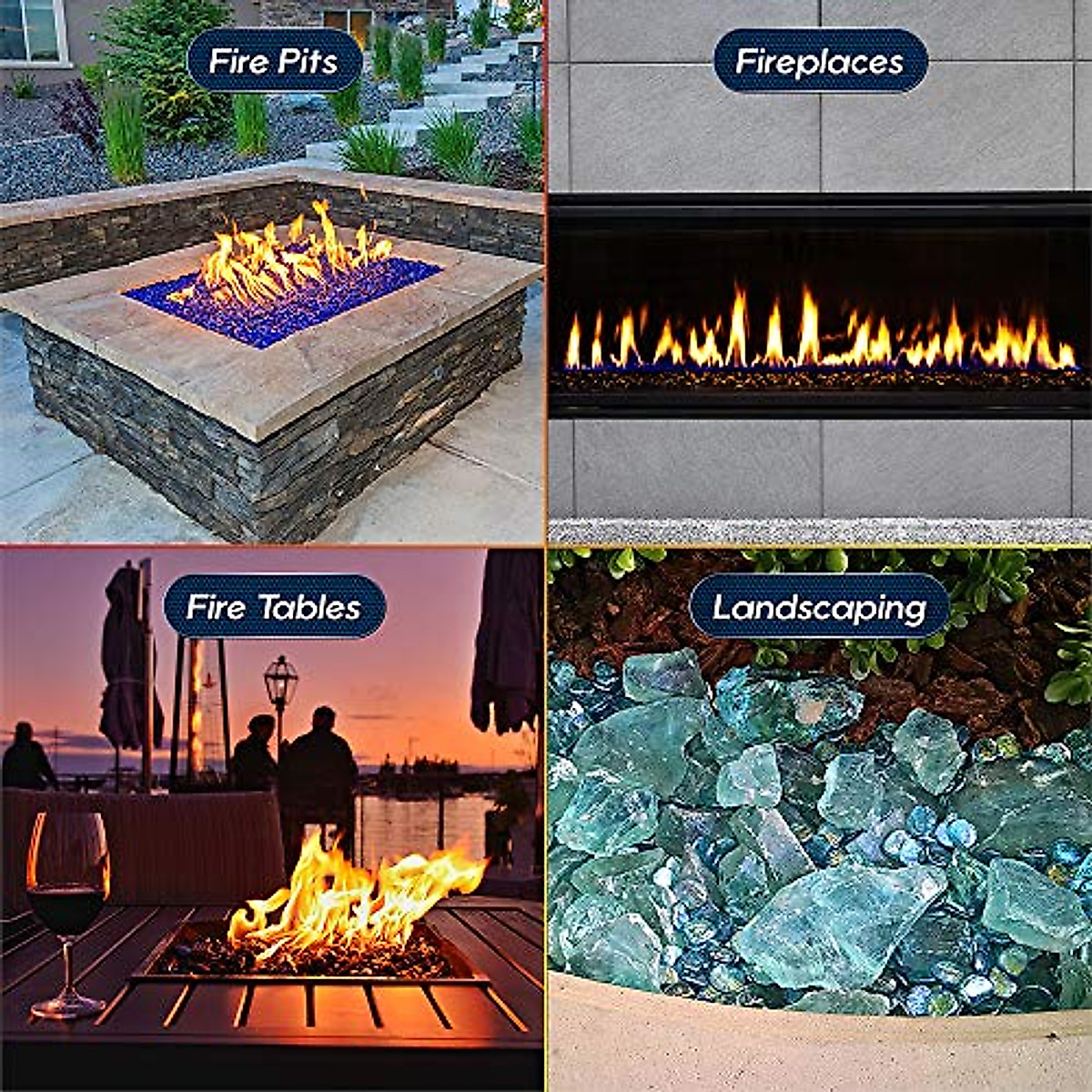 Kenai Blue - Fire Glass Blend for Indoor and Outdoor Fire Pits or Fireplaces | 10 Pounds | 1/2 Inch