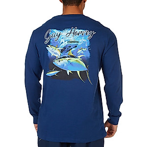 Guy Harvey Mens Yellow Fin Tuna Long Sleeve T-Shirt Large Navy