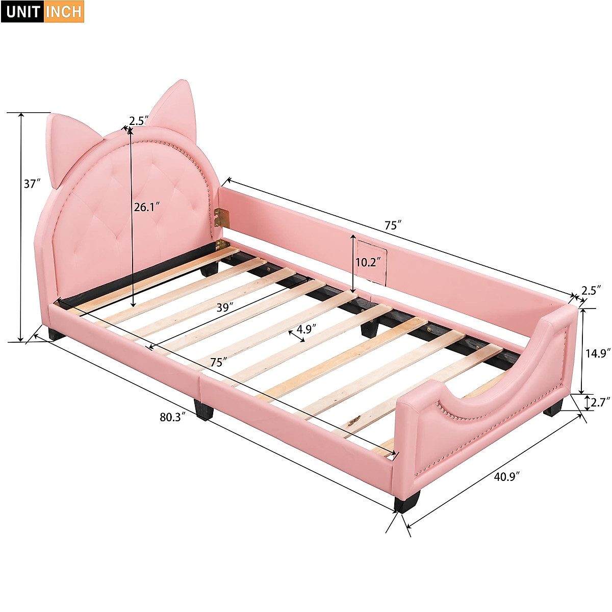 Morhome Full Size Platform Bed Frame with 2 Storage Drawers, Upholstered Wooden Slats Support, No Box Spring Needed, Easy Assembly