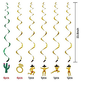 Bachelorette Party Decorations - 12Pcs Hanging Swirl with Cactus Man & Bridal Ring, Glitter Gold Mexico Bridal Shower Bachelorette Hen Party Supplies Decor