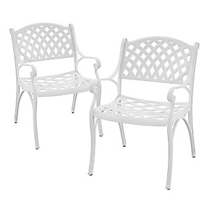 PATIO-IN Patio Chairs Set of 2, Outdoor Dining Chairs for All Weather Patio Dining Chairs Breathable Garden Outdoor Furniture for Backyard Deck, White Patio Bistro Chairs