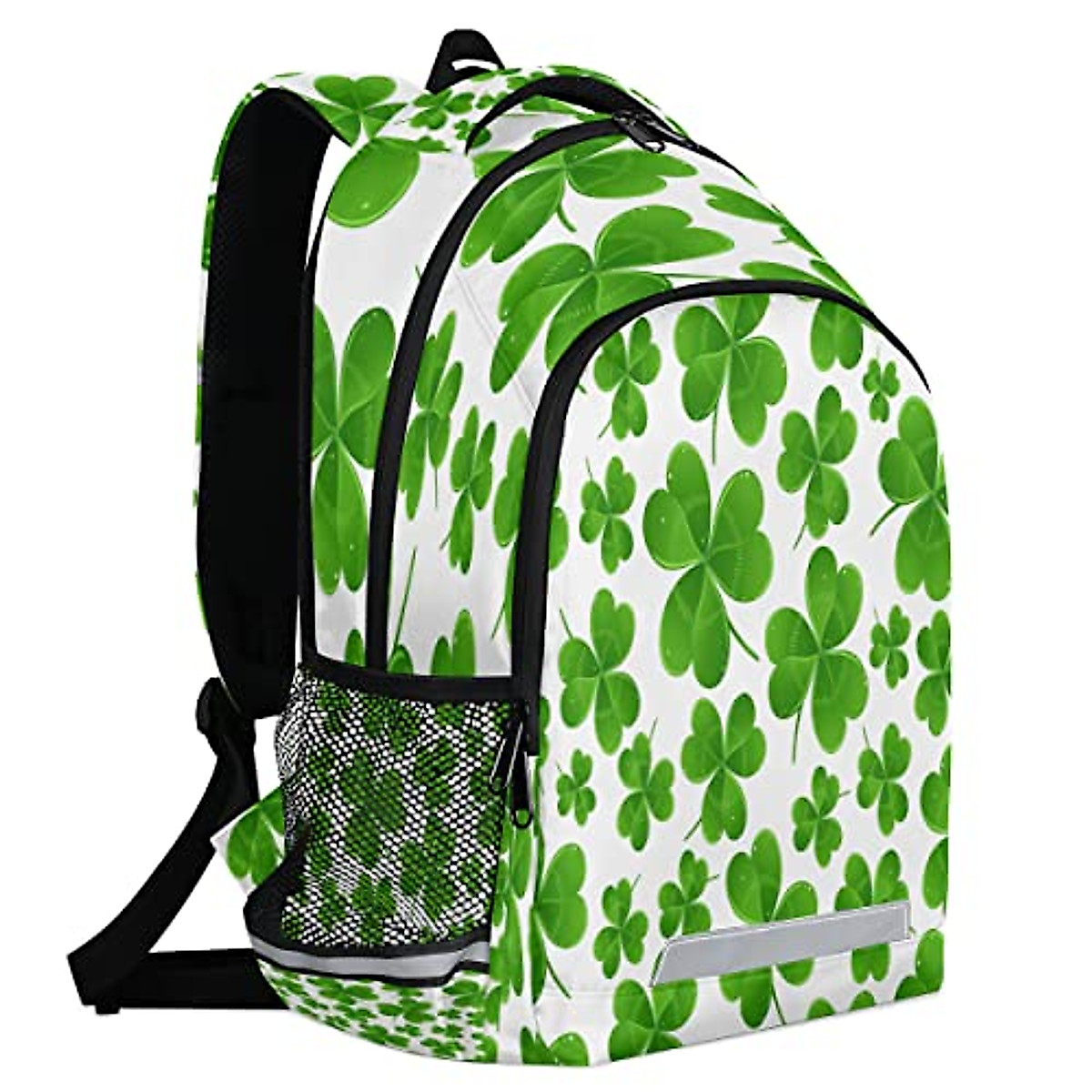 St. Patrick's Day School Backpack for Boys Girls Teens, Shamrock Clover Laptop Backpack Middle School Elementary Bookbags Casual Travel Daypack with Reflective Strip