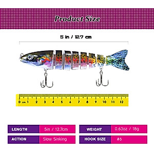 Atibin Lifelike Swimming Fishing Lures Saltwater Slow Sinking Fishing Lure Topwater Trout Bionic Swim Bait Bass Set B1-5",0.63oz
