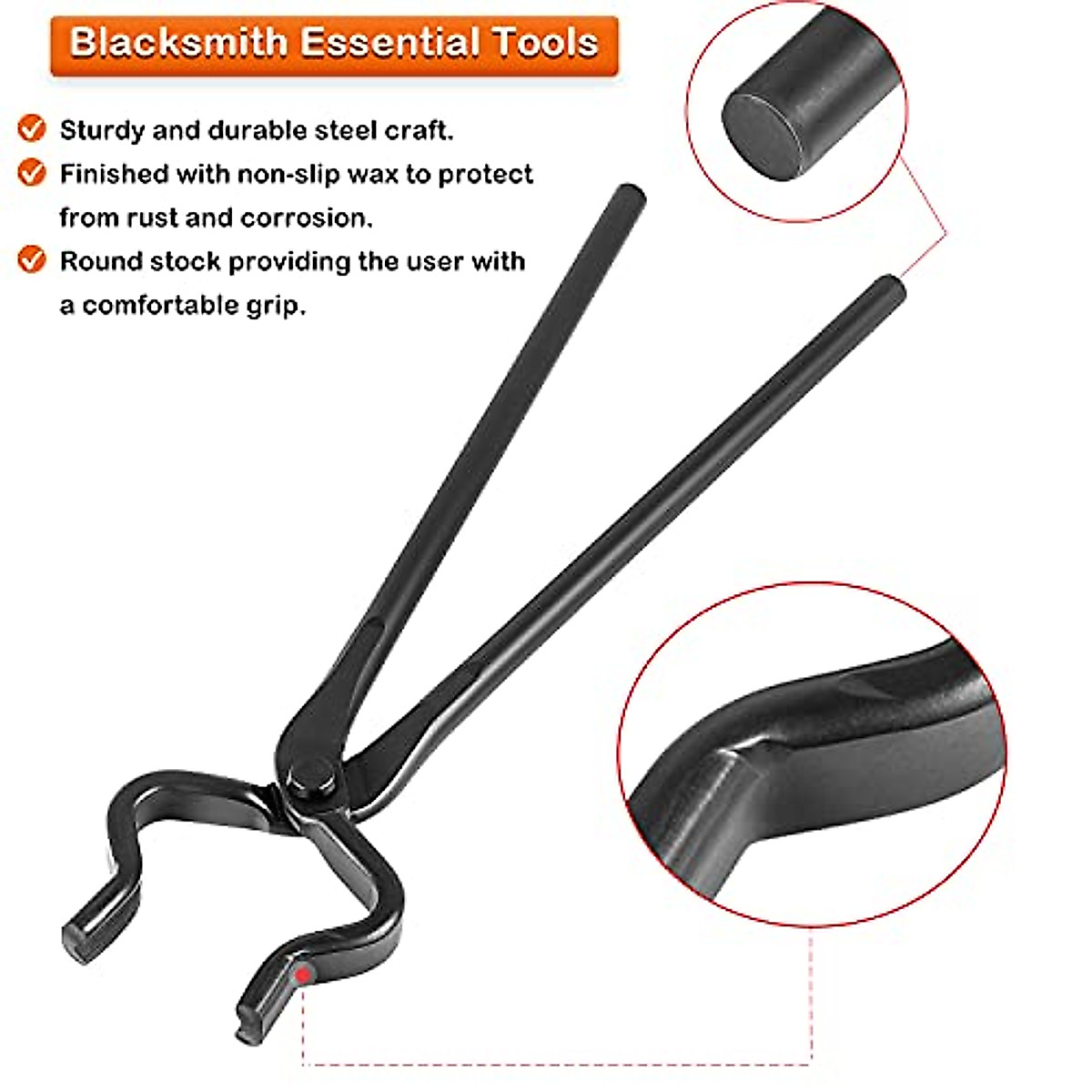 Blacksmith Forging Tools Knife Making Tongs Set Fire Tongs Anvil Blacksmithing Tongs Forge Tools Includes V-Bit Bolt Tongs, Wolf Jaw Tongs, Flat Tongs, Blade Tongs (Pack of 4)