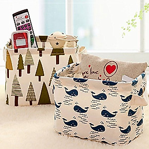 4 Pack Canvas Storage Basket Bins, Home Decor Organizers Bag for Adult Makeup, Baby Toys Liners, Books (4 pack, Tree,bear,hedgehog,whale)