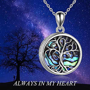 URONE Urn Necklaces for Ashes 925 Sterling Silver Abalone Shell Tree of Life Cremation Jewelry for Ashes Memory Jewelry for Women Men
