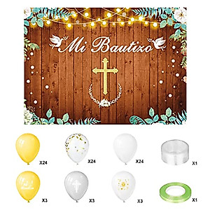 Gold and White Mi Bautizo Decorations Bautizo Balloon Garland Kit and Backdrop Banner for Bautizo Baby Shower Party First Communion and Confirmation Decoration Christening Event