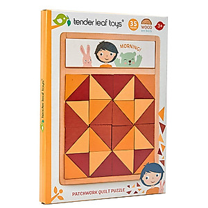 Tender Leaf Toys Wooden Patchwork Quilt Puzzle – Create an Infinite Number of Patterns and Traditional Artwork with Triangular Shapes –Imaginative Play with a Montessori, STEM Approach – Ages 3 years+