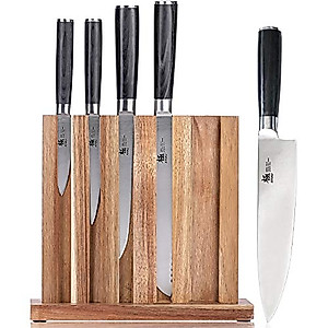 KYOKU 5-Knife Set with Block, 8” Chef Knife + 8” Bread Knife + 6.5” Boning Knife + 5” Utility Knife + 3.5” Paring Knife – Premium Japanese Steel Cutlery Kitchen Knives Set with Wooden Block