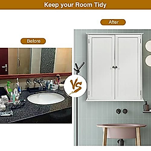 ALAPUR Bathroom Cabinet Wall Mounted,Over Toilet Storage Cabinet with 2 Doors and Adjustable Shelves,Wood Medicine Cabinet for Bathroom, White