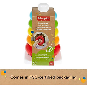 Fisher-Price Baby Stacking Toy Rock-A-Stack Rings with Roly-Poly Base for Ages 6+ Months, Made with Plant-Based Materials
