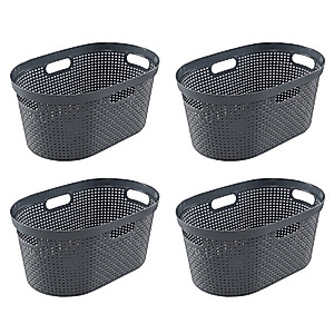 Vababa 4 Pack 40 Liter Plastic Laundry Basket with Cut-Out Handles, Gray