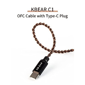 Keephifi Earphone Cable-KBEAR Type-C1 Connector Earbuds Upgrade OFC Cable with TFZ Pins Interface, Line-Control Noise Cancelling Microphone, Suitable for KBEAR HiFi Bass Headphone KS1 KS2(Brown)