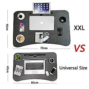 XXL Laptop Table,Portable Lap Table with Beverage Holder and Storage Drawer,Standing Floor Table Adult Work,Folding Laptop Tray for Student Study Writing Eating on Bed Couch Office(27.5”x18.9”x11”)