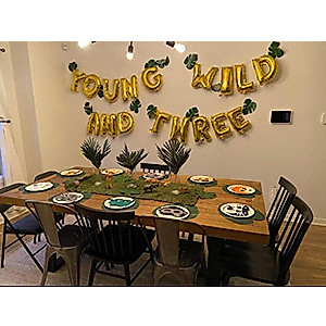 LaVenty 13PCS Young Wild and Three Balloon Young Wild and Three Banner Young Wild and Three Decorations for Boy Girl Third Birthday Decorations 3 Year Old Birthday Decor 3rd Birthday Balloon