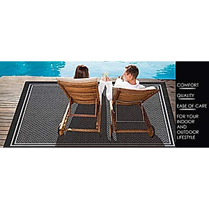 Gertmenian Indoor Outdoor Area Rug, Classic Flatweave, Washable, Stain & UV Resistant Carpet, Deck, Patio, Poolside & Mudroom, 9x13 Ft Extra Large, Simple Border, Silver Gray, 21978