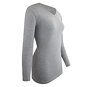 Women's Under Scrubs Long Sleeve T-Shirt Comfort V-Neck Medical Underscrub Tee -Super Soft and Stretchy (Heather Charcoal, Medium)