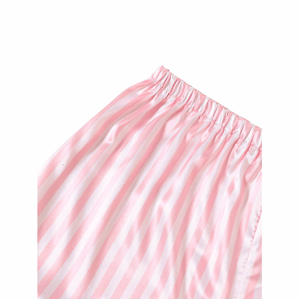 LYANER Women's Striped Silky Satin Pajamas Short Sleeve Top with Shorts Sleepwear PJ Set Pink Large