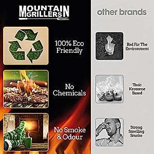 Mountain GRILLERS Natural Firelighters - Fire Starters for Wood Burner Log Burner Fireplace Pizza Oven BBQ - Indoor & Outdoor Brick Eco Fire lighters
