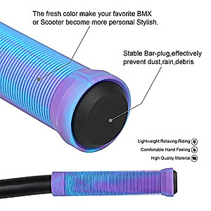 Kutrick Handle Bar Grips 145mm Soft Flangeless Longneck Grips for Pro Stunt Scooter Bars and BMX Bikes Bars (Purple/Blue)