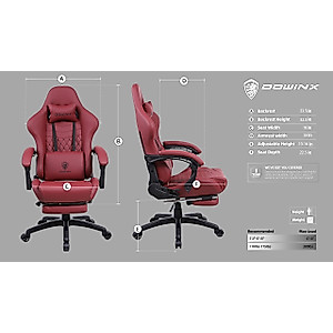 Dowinx Gaming Chair Office Desk Chair with Massage Lumbar Support, Vintage Style Armchair PU Leather E-Sports Gamer Chairs with Retractable Footrest (Red)